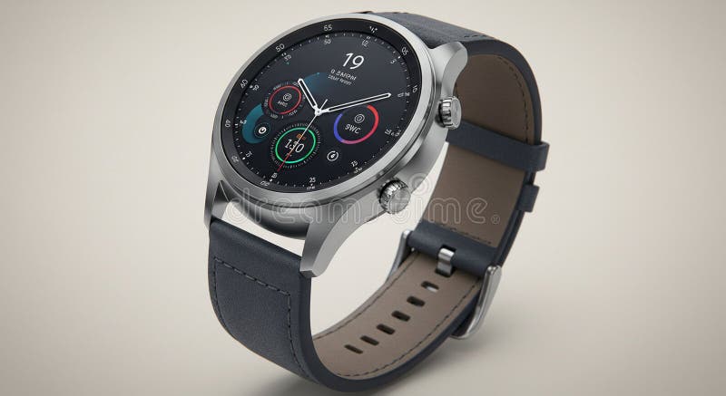 A Modern Smartwatch with a Sleek Silver Frame and a Black Round Display ...