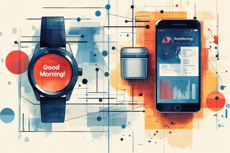 Modern Smartwatch and Smartphone Illustration Showcasing daily ...