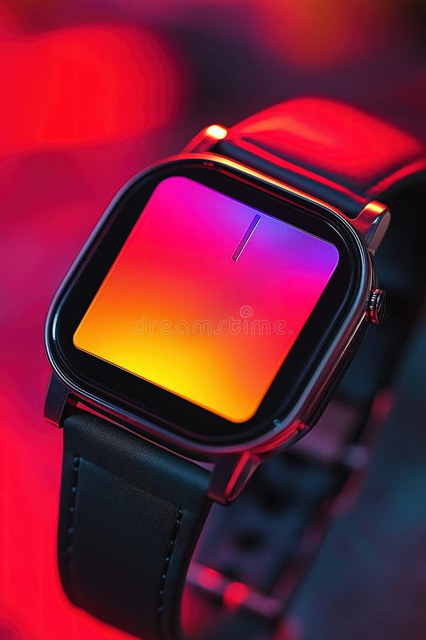 Modern Smartwatch with Vibrant Display Showing Gradient Colors Against ...