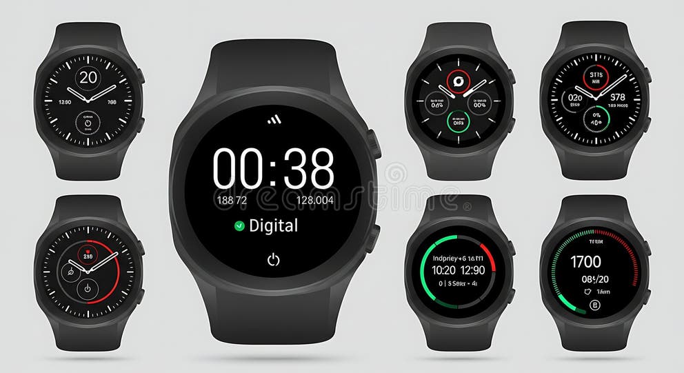 Modern Smartwatches with Different Display Modes Stock Illustration ...