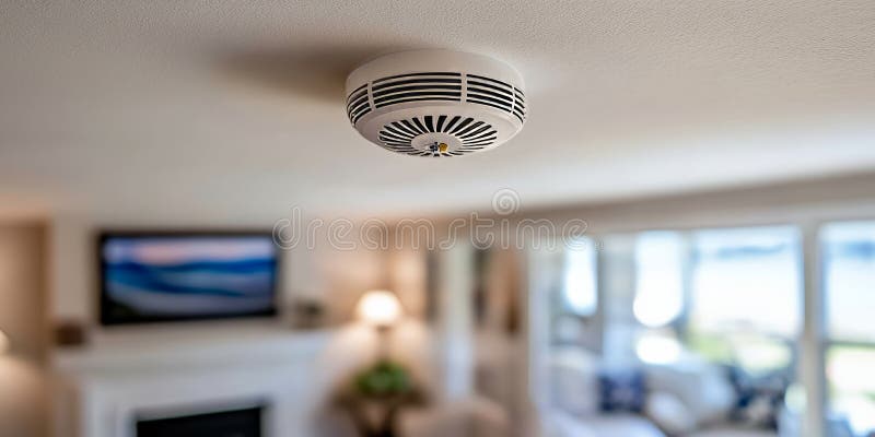 Modern Smoke Detector on Ceiling, Home Safety System, Fire Alarm ...