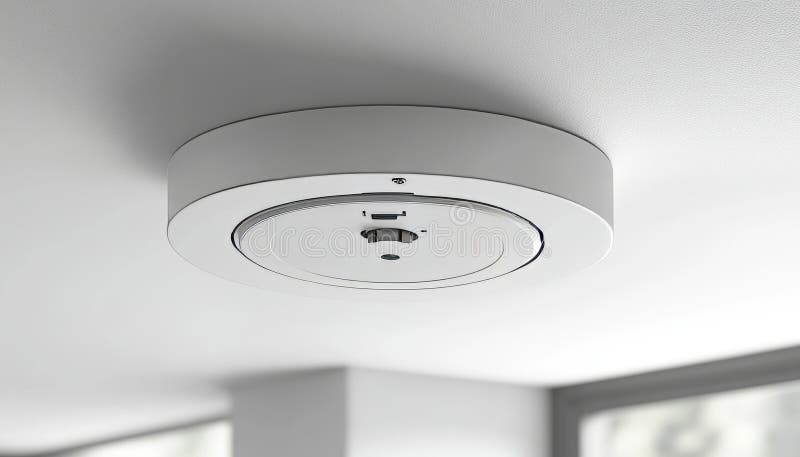 Modern Smoke Detector Fixture on a Smooth White Ceiling, Emphasizing ...