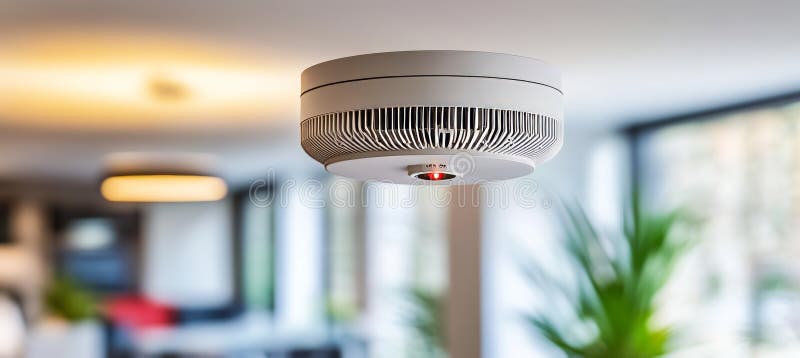 Modern Smoke Detector Installed on a White Ceiling, Ensuring Safety in ...