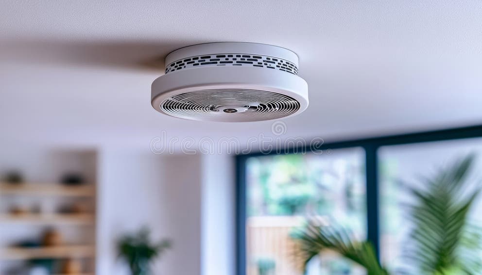 Modern Smoke Detector with Integrated Ceiling Fan, Home Security System ...