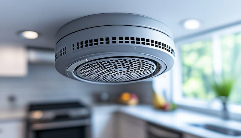 Modern Smoke Detector Mounted on Ceiling, Ensuring Home Safety in a ...