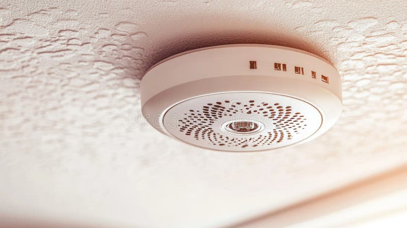 Modern Smoke Detector Mounted on Textured Ceiling, Ensuring Home Safety ...