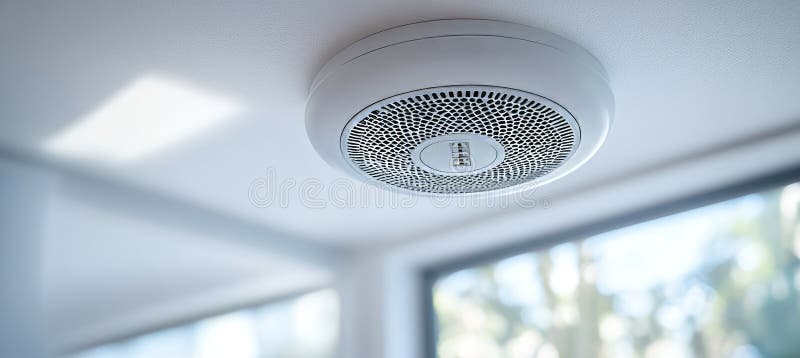 Modern Smoke Detector Mounted on a White Ceiling, Enhanced by Natural ...