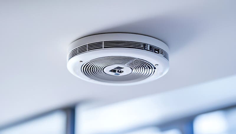 Modern Smoke Detector Mounted on a White Ceiling, Ensuring Home Safety ...