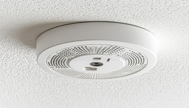 Modern Smoke Detector Mounted on White Ceiling, Ensuring Home Safety ...