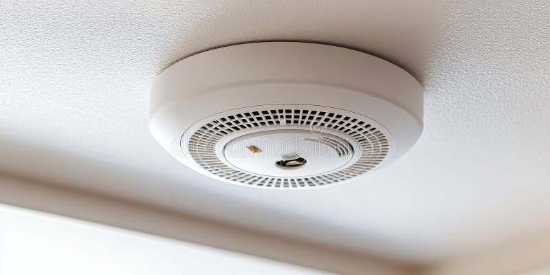 Modern Smoke Detector Mounted on White Ceiling with Gridded Sensor and ...