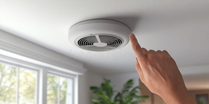 Modern Smoke Detector Mounted on White Ceiling in Office Setting ...