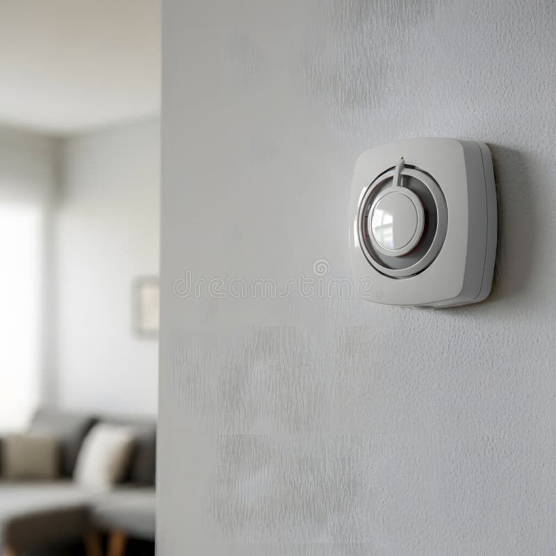 Modern Smoke Detector Mounted on White Wall with Soft Tree Shadow ...
