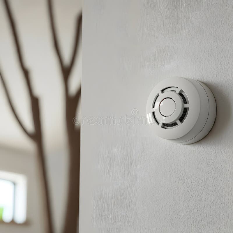 Modern Smoke Detector Mounted on White Wall with Soft Tree Shadow ...