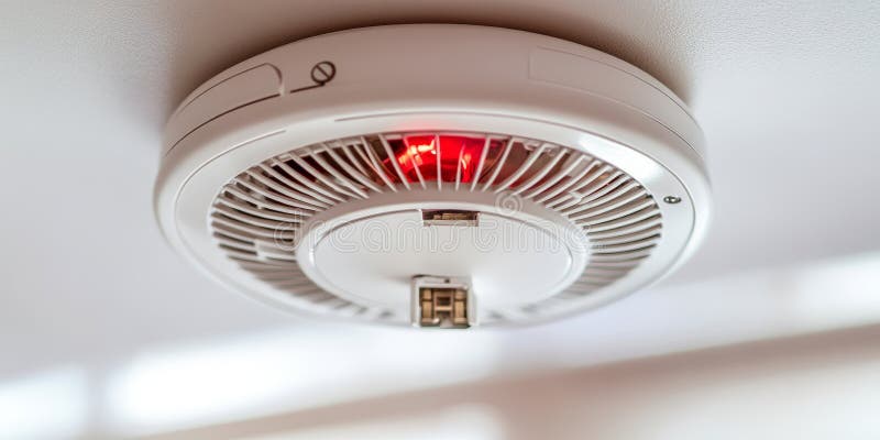 Modern Smoke Detector with Red Warning Light Activated on a White ...