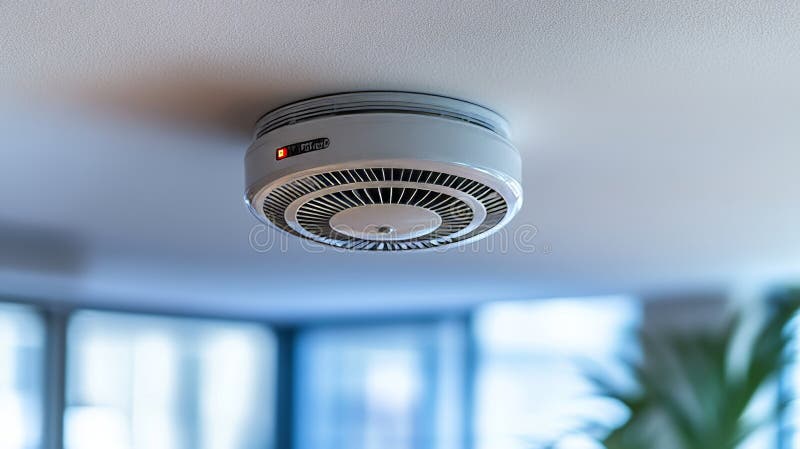 Modern Smoke Detector on a White Ceiling Office Safety and Security in ...