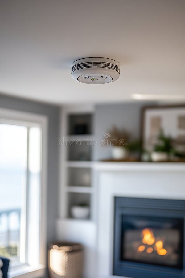 Modern Smoke Detector on White Ceiling, Residential Safety ...