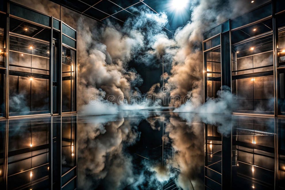 Modern Smoky Room Reflection, Dramatic Lighting Stock Illustration ...