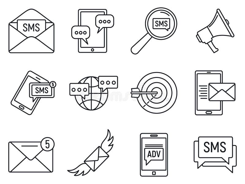 Modern Sms Marketing Icons Set, Outline Style Stock Vector ...