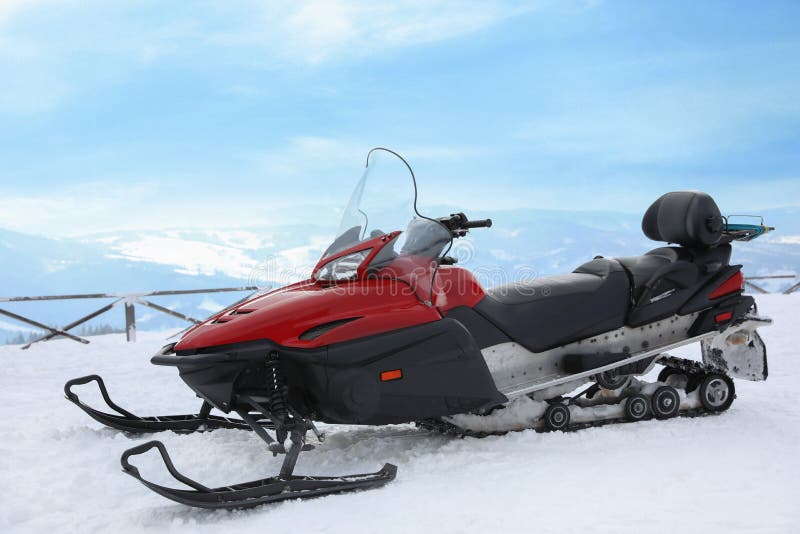 Snowmobile on Hill at Mountain Ski Resort Stock Photo - Image of freeze ...