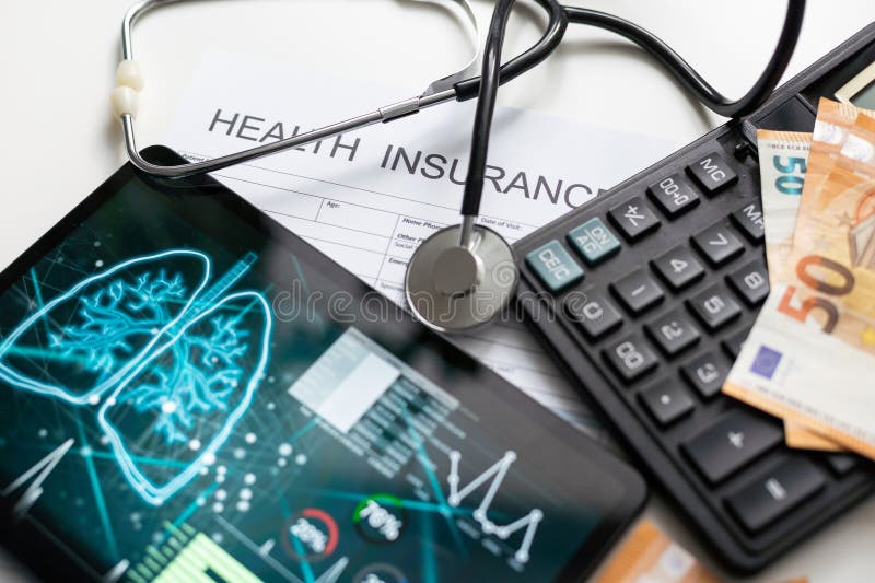 Modern Social Health Insurance Program. Tablet Computer with Healthcare ...