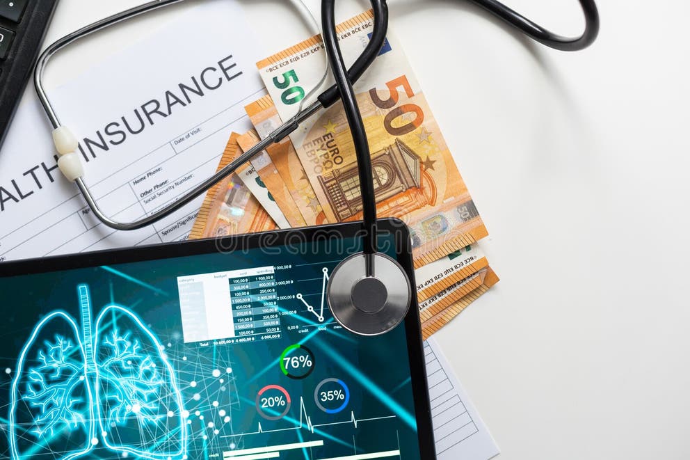 Modern Social Health Insurance Program. Tablet Computer with Healthcare ...