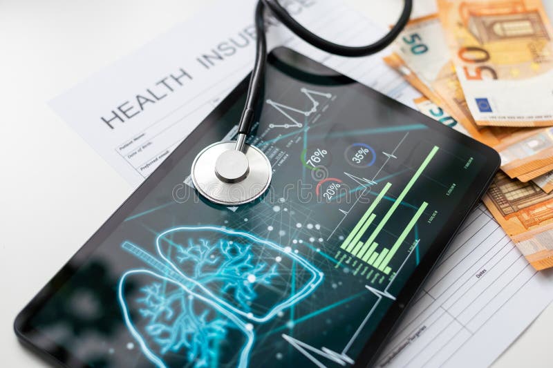 Modern Social Health Insurance Program. Tablet Computer with Healthcare ...