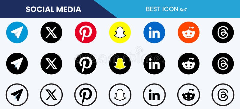 Modern Social Media Icon Set - Telegram, X (Twitter), Pinterest ...