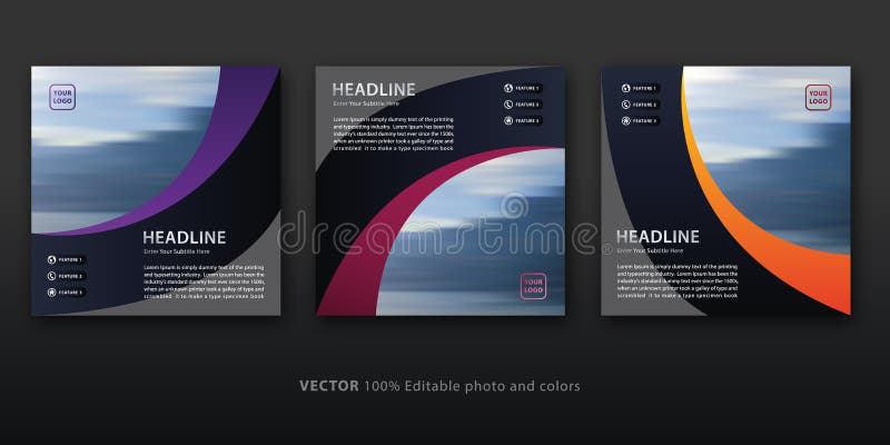 Web Banner Template Vector in Square Shape. 3 in 1 Editable Collection ...