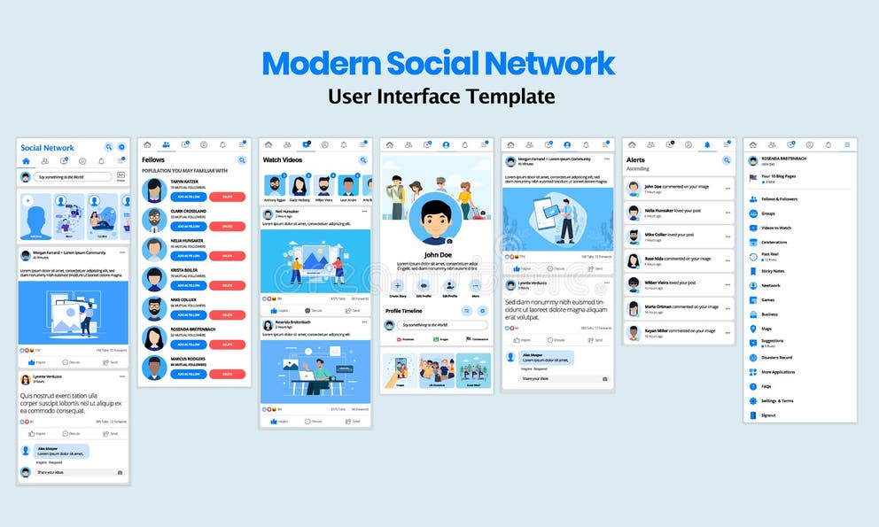 Modern Social Network Facebook User Interface Template Stock Vector ...