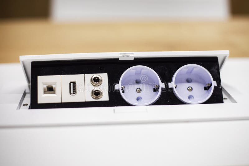 Modern Sockets Built into the Table for Electricians, Gadgets, Internet ...
