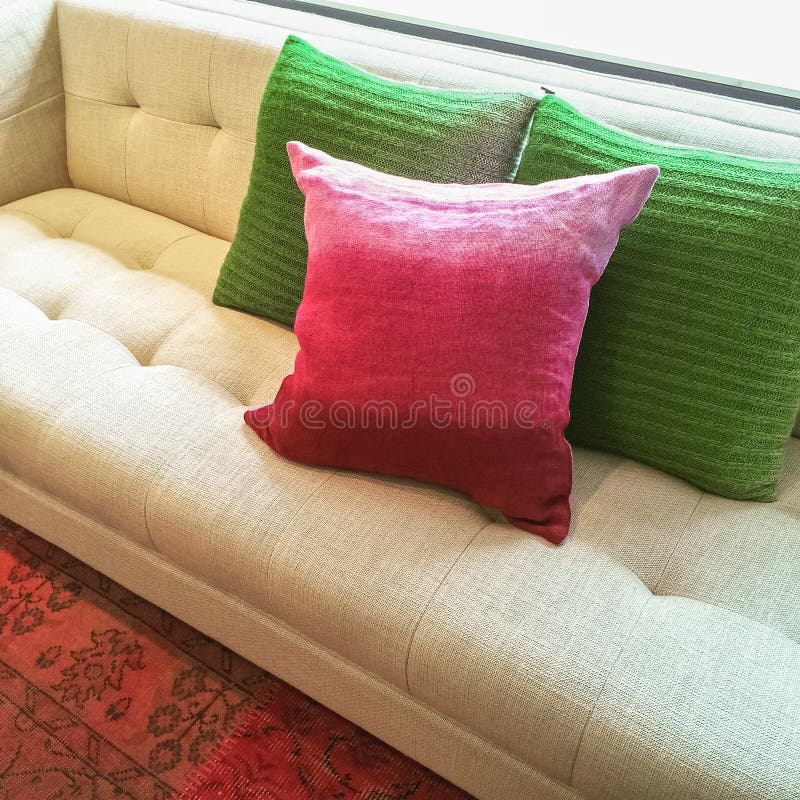 Modern Sofa with Bright Cushions Stock Photo - Image of expensive ...