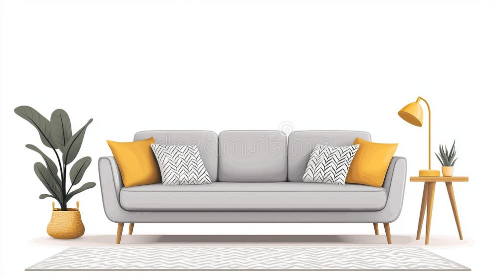 Modern Sofa with Decor on Transparent Background, Interior Design Stock ...