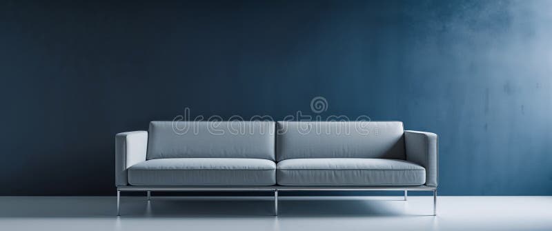 A Modern Sofa in Front of a Dark Blue Wall Stock Image - Image of white ...