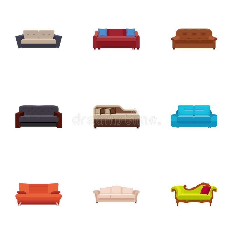 Modern Sofa Icon Set, Flat Style Stock Vector - Illustration of living ...