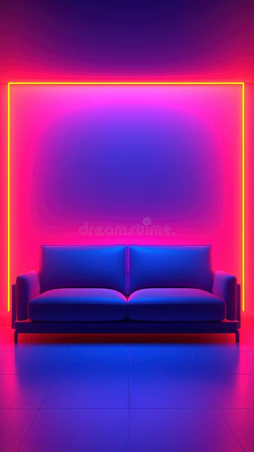 A Modern Sofa Illuminated by Vibrant Neon Lights in a Stylish Interior ...