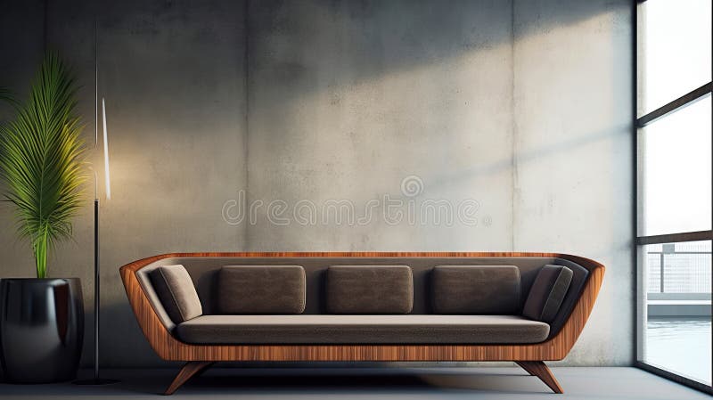 Modern Sofa with a Light Concrete Wall in Selective Focus Interior ...
