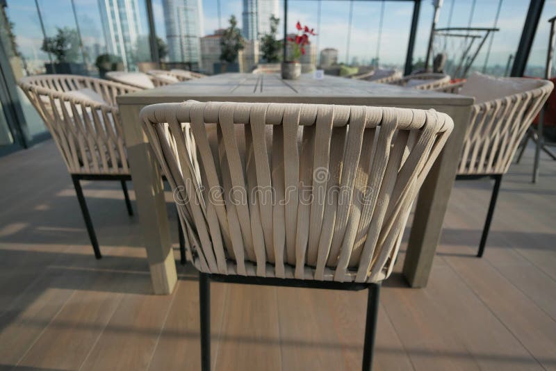 Modern Sofa on Rooftop Coffee Shop for Relaxing Stock Photo - Image of ...