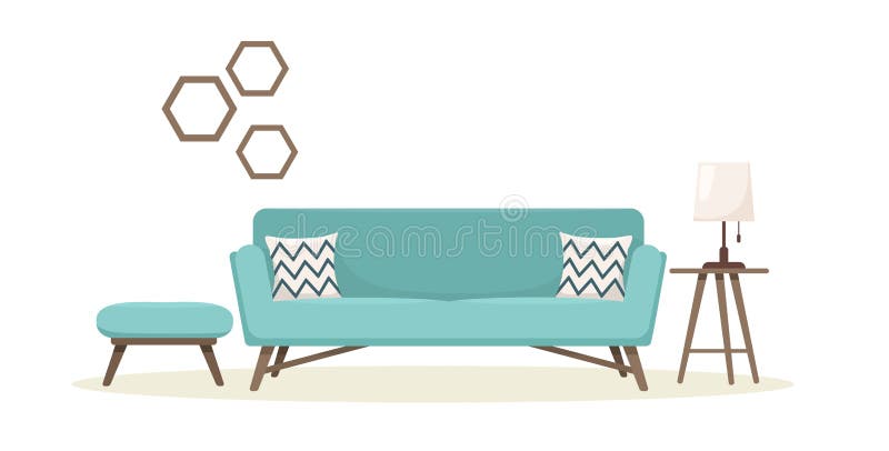 Modern Sofa with Table. Vector Illustration in Cartoon Flat Style ...