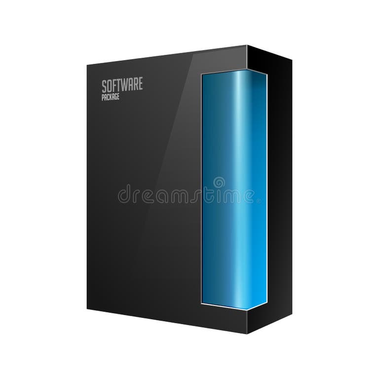 Modern Software Package Box Black with Blue Window for DVD or CD Disk ...