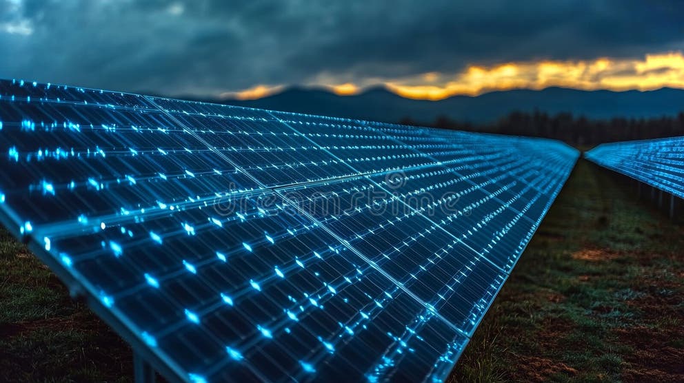 Modern Solar Panel Array Illuminated by Holographic Technology at ...
