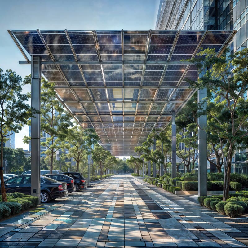Urban Solar Panel Installation Over Pedestrian Pathway, Sustainable ...