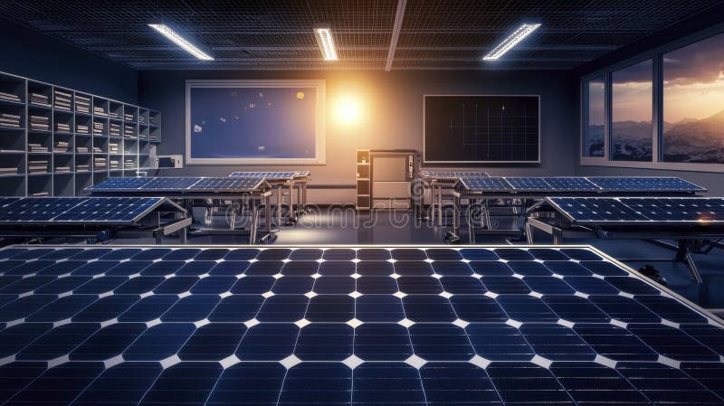 Modern Solar Panel Laboratory at Sunset Stock Illustration ...