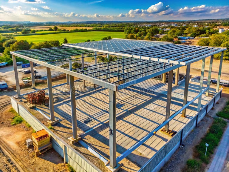 Modern Solar Panel Support Structure a DronesEye View of a Galvanized ...