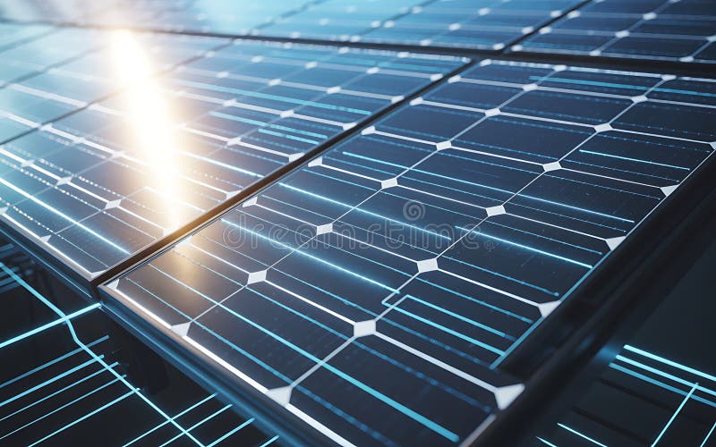 Modern Solar Panel Technology Clean Energy Source Sun Eco Blue Grid ...
