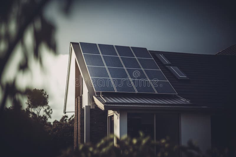 Modern Solar Panel Technology on a Home Stock Illustration ...