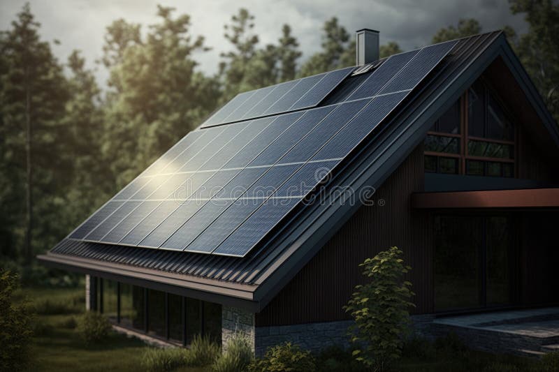 Modern Solar Panel Technology on a Home Stock Illustration ...