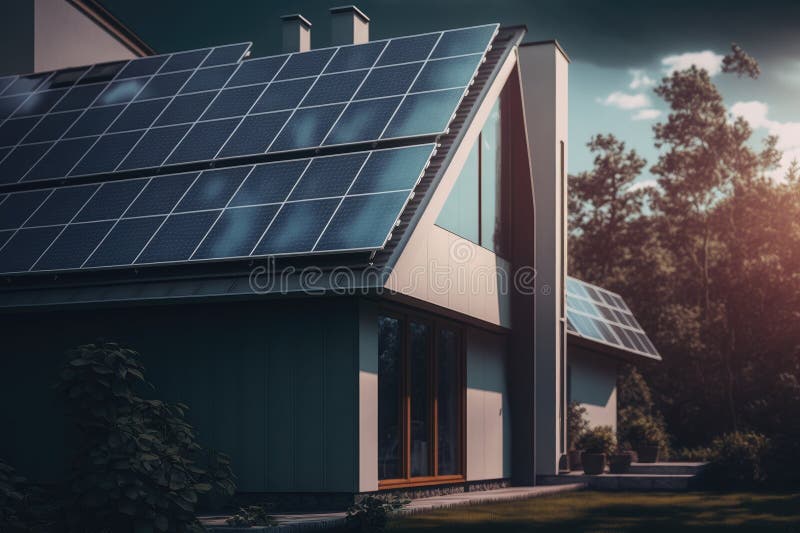 Modern Solar Panel Technology on a Home Stock Illustration ...