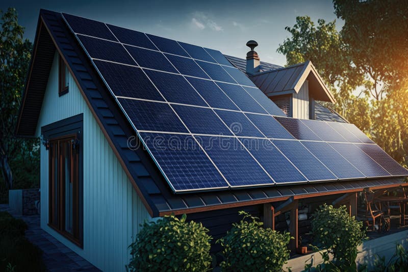 Solar Panel Modern Home stock image. Image of facade, attic - 1955443