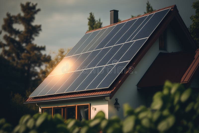 Modern Solar Panel Technology on a Home Stock Illustration ...