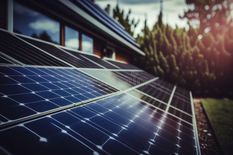 Modern Solar Panel Technology on a Home Stock Illustration ...